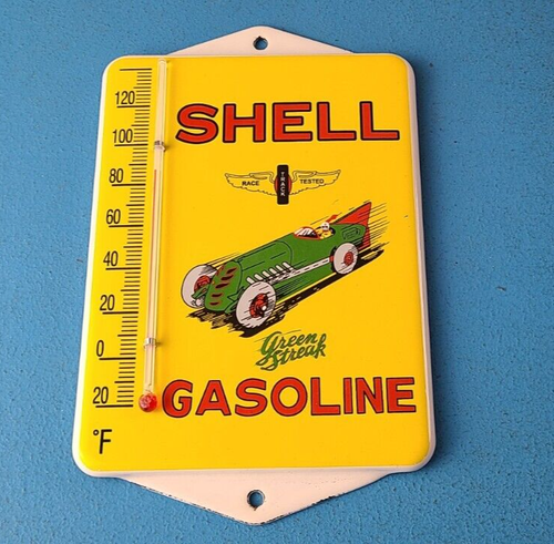 Vintage Shell Porcelain Sign - Green Streak Gasoline Pump Ad Sign On ...