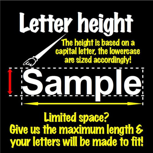 6 Characters 4 inch 100mm high pre-spaced stick on vinyl letters ...
