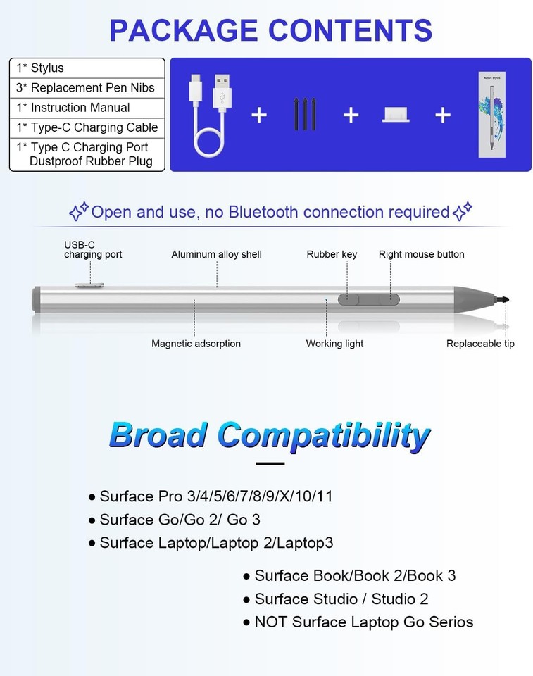 Microsoft Surface Pencil - Stylus for Surface Pro 11/10/X/9/8/7/7+/6/5 ...