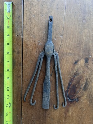 VTG ANTIQUE EARLY PRIMITIVE HAND FORGED FROG FISH EEL SPEAR GIG WROUGHT ...