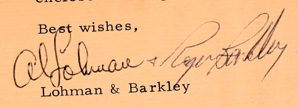 Unique Signed Letter From Comedy Team Al Lohman & Roger Barkley - Dated ...