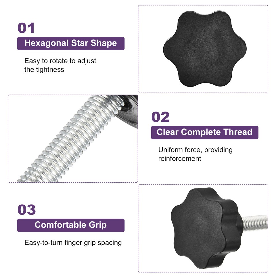 1Pcs Star Knobs, M8x20mm Plastic Hex Shaped Clamping Handle Screw Knobs ...