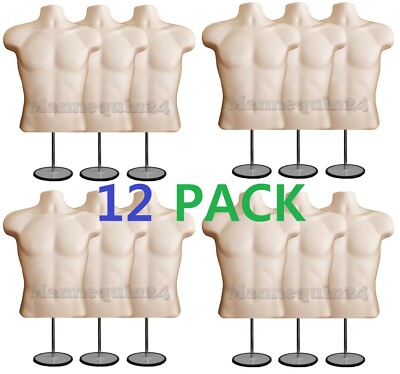 12 Pack Mannequin Torsos Male & 12 Stands Flesh Men Clothing Display ...