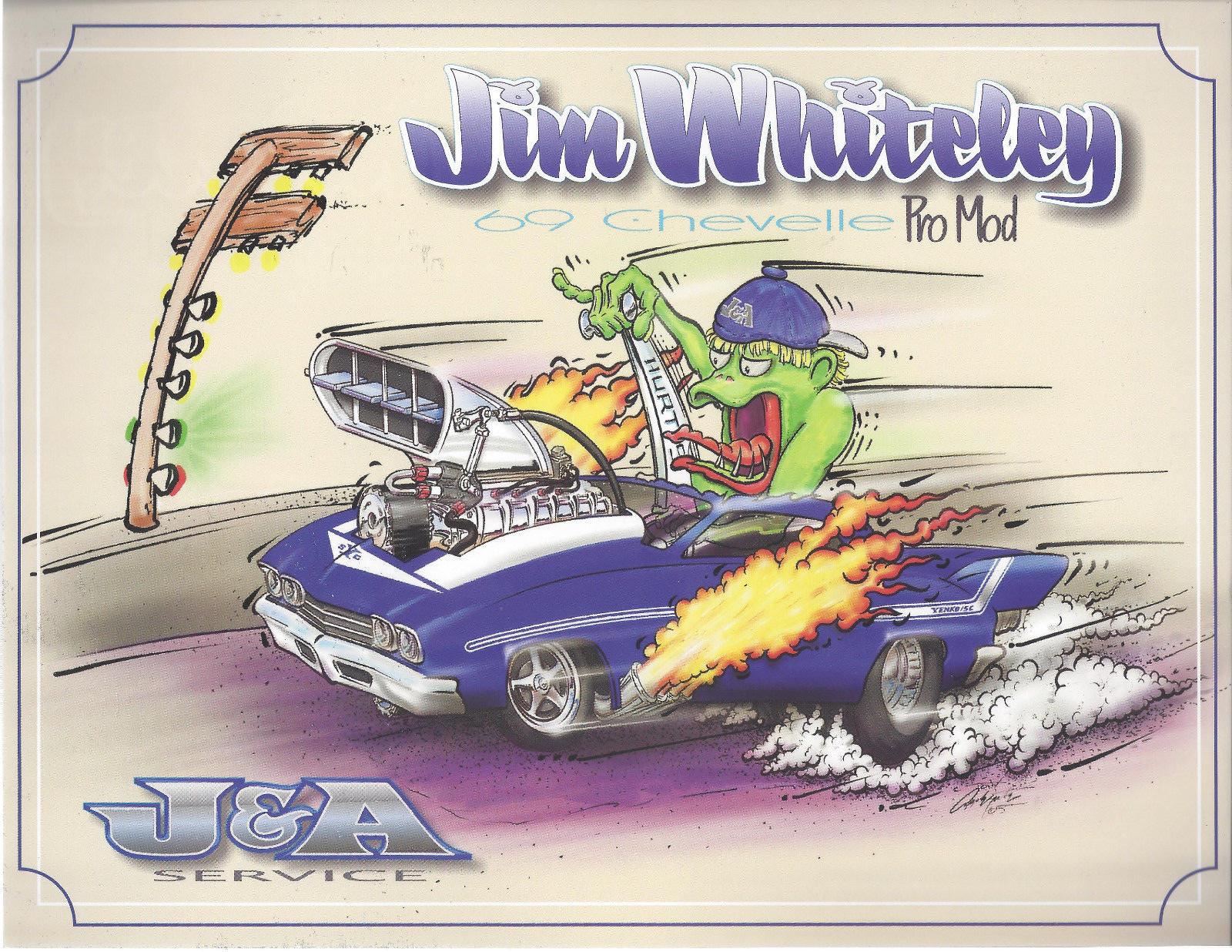2017 JIM WHITELEY "J&A SERVICE 69 CHEVELLE" NHRA PRO MOD HANDOUT ...