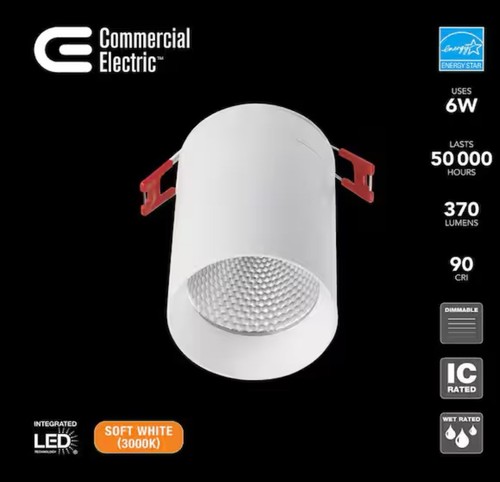 Commercial Electric Cylinder Integrated LED 3 in Round Canless Recessed ...