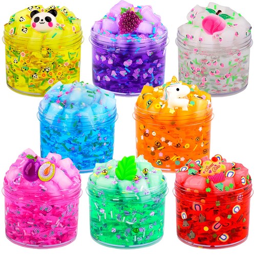 8 Pack Jelly Cube Crunchy Slime Kit, Premade Jelly Clear Crunchy Slime ...