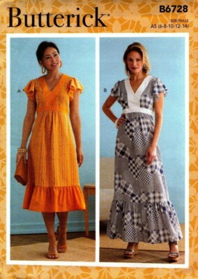 Butterick Sewing Pattern 6728 B6728 Womens Dress Size 6-8-10-12-14 NEW ...