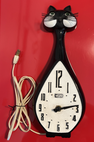 VINTAGE Spartus Black Cat Clock Missing Tail & Dial & Screws for Parts ...