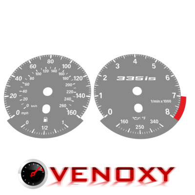 BMW E90 E92 335i 160 MPH + km/h Gray Custom Gauge Faces + illuminated ...