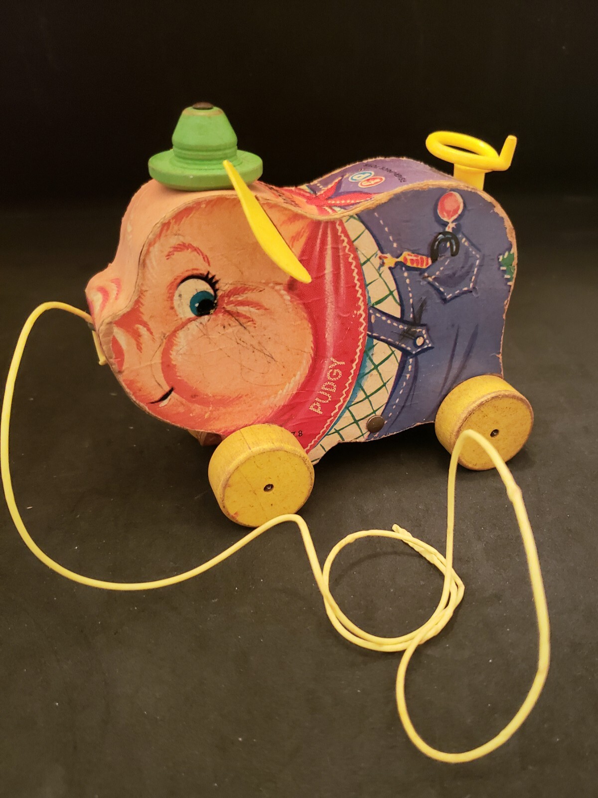 Vintage 1962 Fischer Price "Pudgy Pig" Pull Toy #478 w/string | eBay
