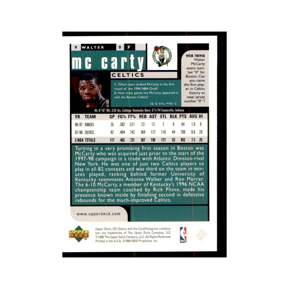 1998 UD Choice Walter McCarty Basketball Cards #9 | eBay