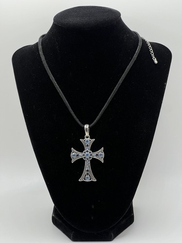 Lia Sophia Divinity Cross Multi Blue Rhinestone Necklace Religious ...