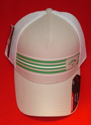 CALLAWAY GOLF HAT MESH SNAPBACK ADJUSTABLE CAP BEIGE WITH GREEN STRIPES ...