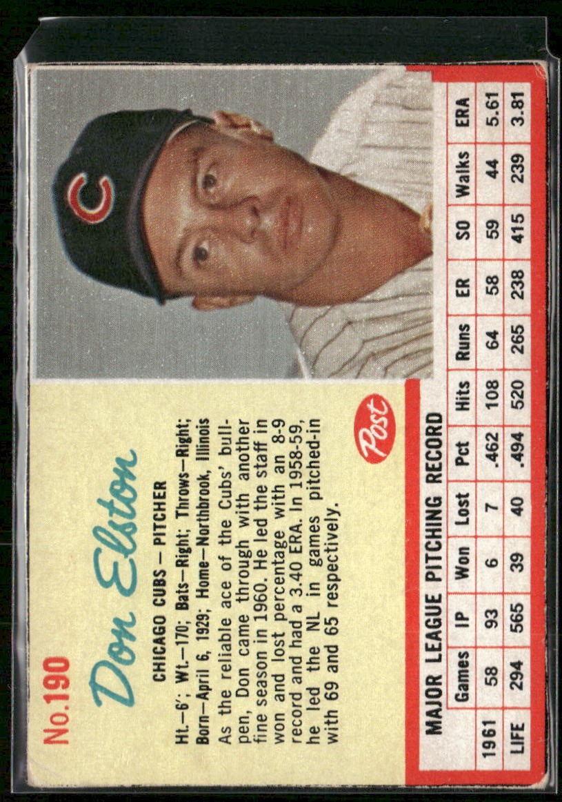 1962 Post Cereal #190 Don Elston (Hand Cut) | eBay