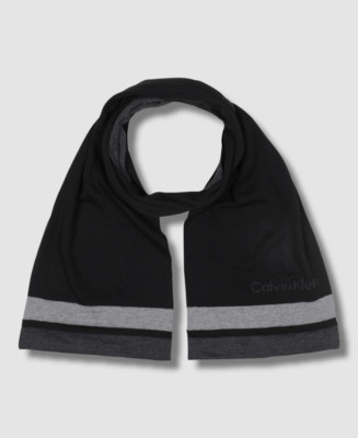 $54 Calvin Klein Men's Black Gray Striped Logo Reversible Scarf One ...