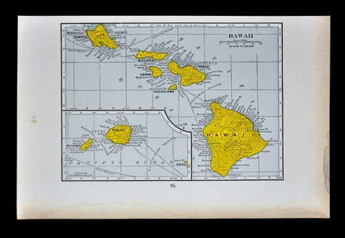 1942 Hammond Map Hawaii Oahu Maui Kauai Molokai Niihau Honolulu Pearl ...