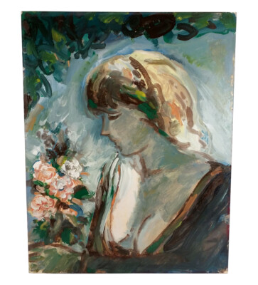 VINTAGE MODERNIST PORTRAIT FLORAL PAINTING EXPRESSIONIST HAROLD FRANK ...