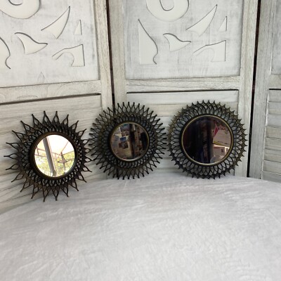 MCM Sunburst 3 Mirror Set Wall Hanging Antique Gold Tone | eBay