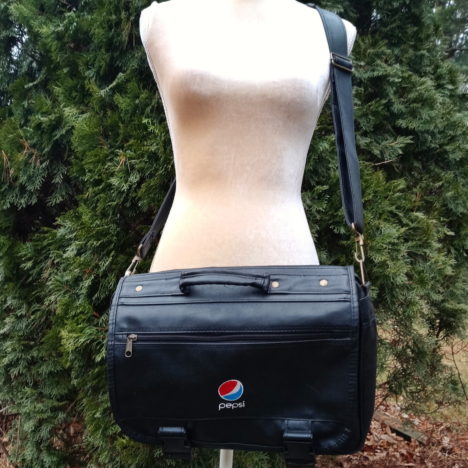 Vintage PEPSI Black Faux Leather Computer Bag *Smoker… - Gem