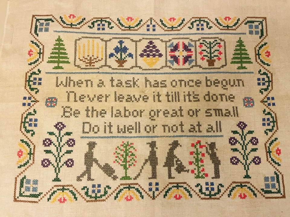 Completed Cross Stitch Picture "When A Task Has Once Begun" | eBay