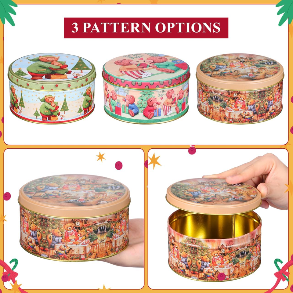 Christmas Cookie Tins with Lids for Gift Giving 4 Pack round Metal ...
