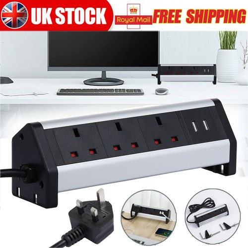 Desk Power Socket with 2 USB ,3 UK Plug ,Mount Clamp for Office Kitchen ...
