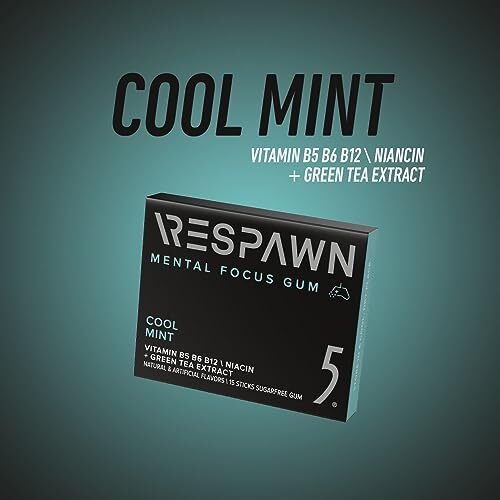 RESPAWN by 5 Sugar Focus Chewing Gum 15 Sticks 10 Pack - For Gamers. By ...