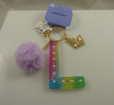 Bling key bag bling Key chain keychain charm initial L butterfly heart ...