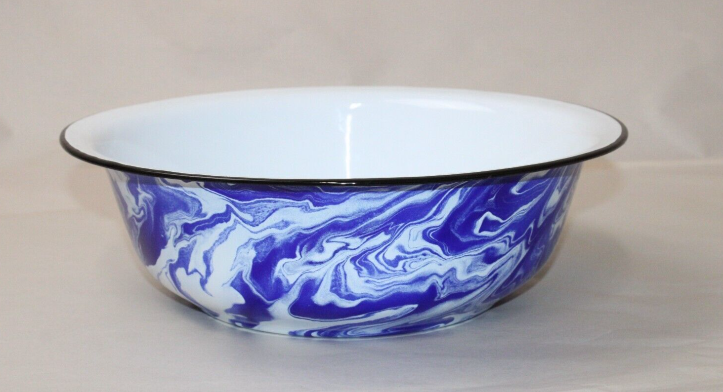 NEW ENAMELWARE BOWL BLUE & WHITE SWIRL SPLATTERWARE 12'' ENAMEL ...