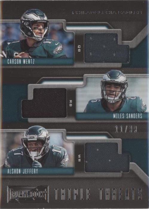 2019 Panini Playbook - Triple Threats Carson Wentz, Miles Sanders, Alshon Jeffery #TT-PE /99 ...