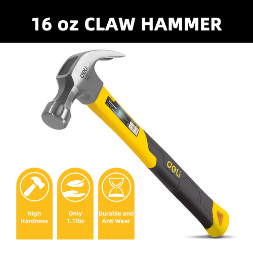 16-Ounce Claw Hammer, Fiberglass Handle, Shock-Absorbing Grip, Drop ...