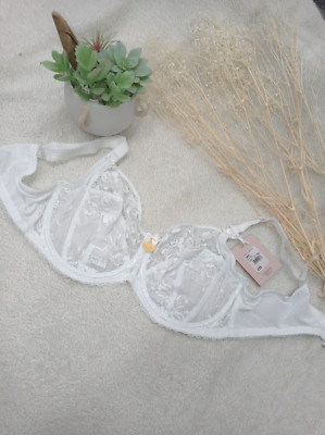 Ladies Lace Bra Balcony Bra Non-Padded Wired White Soft Net Bra Size ...