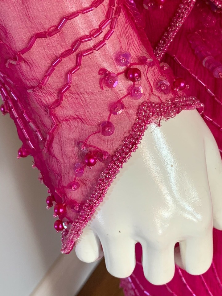Vintage Hot Pink 100% Silk Beaded Sequined Semi Sheer India Top & Skirt ...