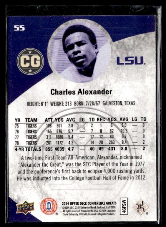 2014 Upper Deck Conference Greats Charles Alexander LSU Tigers #55 | eBay
