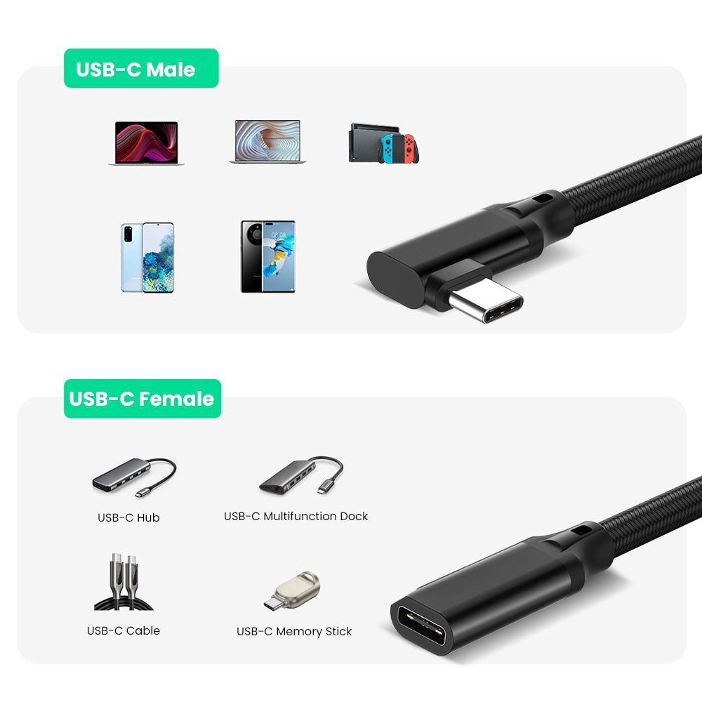 Phone Male to Female Elbow Type-C Extension Cable PD 100W 10Gbps USB 3. ...