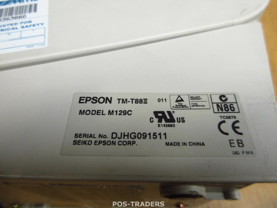 Epson TM-T88III M129C Serial 80mm Receipt POS Ticket Printer White ...