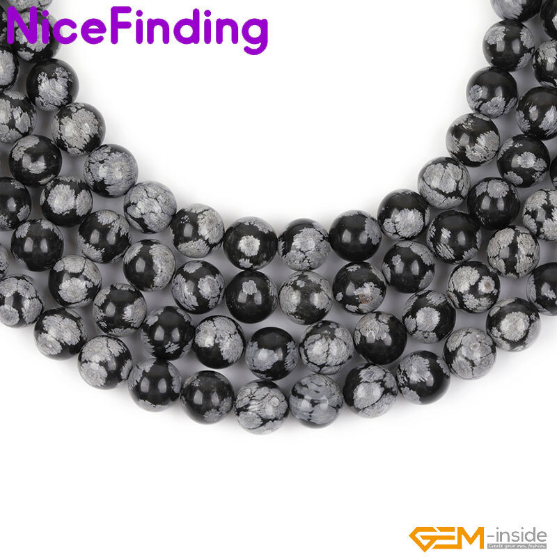 Natural Black Snowflake Obsidian Round Loose Gemstone Beads Jewelry ...
