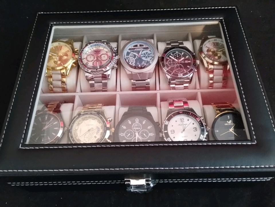 Set 10 NEW Men's Watches Men Watch With See Thru Case Included Lot ...