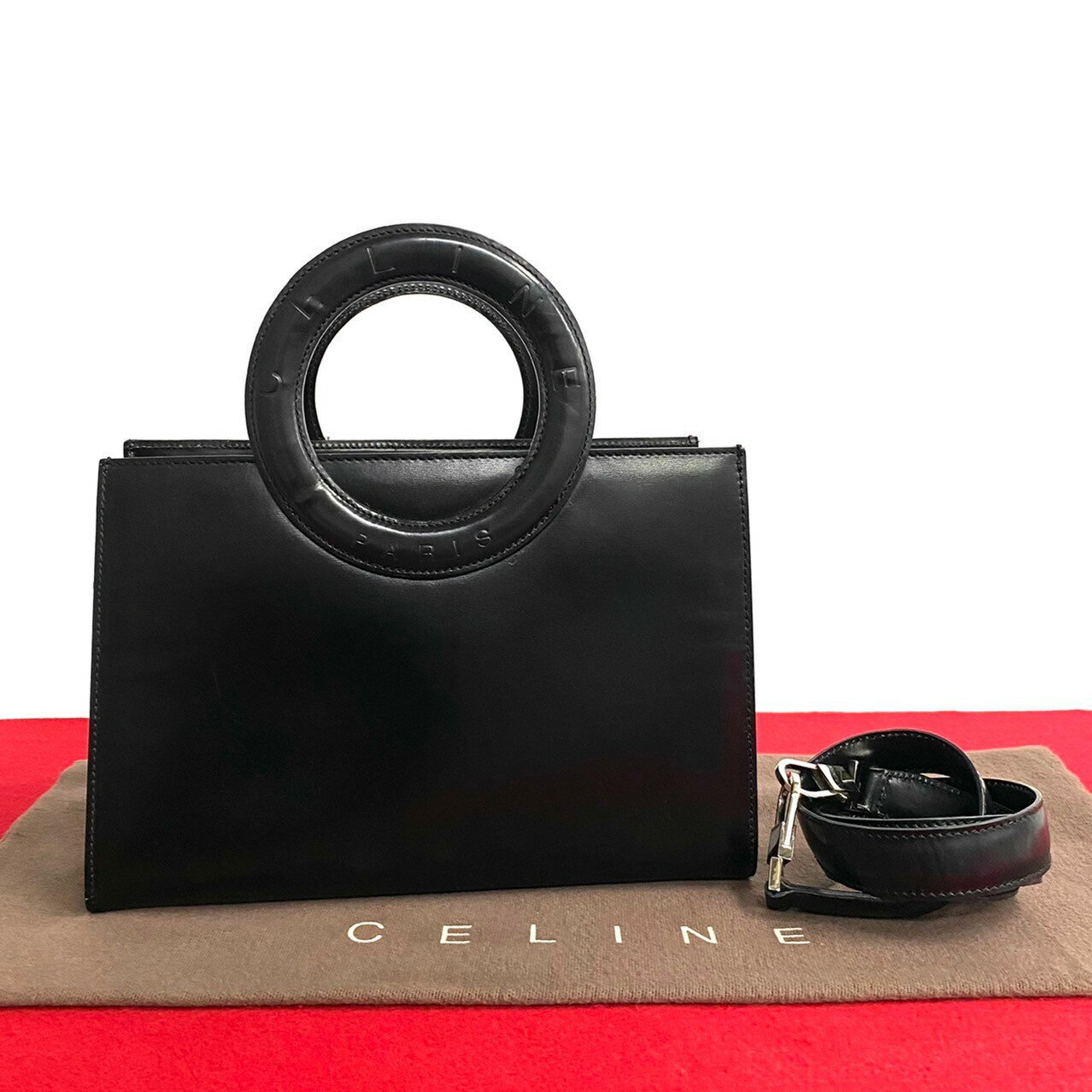 CELINE Vintage Circle Logo Calf Leather Genuine 2way … - Gem