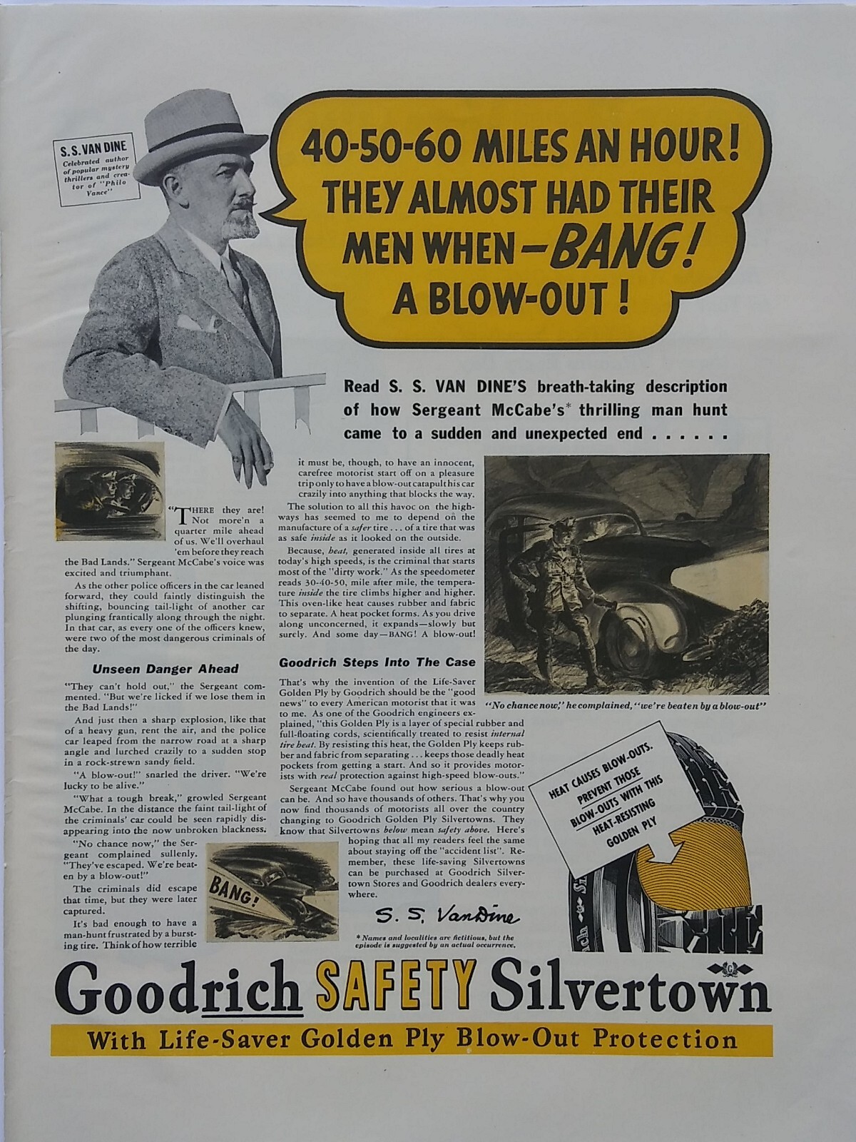 1937 vintage Goodrich Tire print ad. S.S. Van Dine celebrated author | eBay