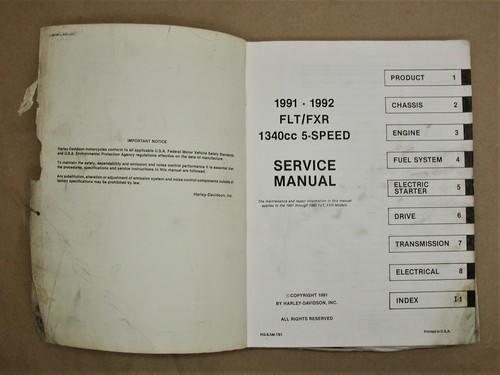 Harley Davidson 1991-1992 FLT FXR Models Service Manual OEM 99483-92 | eBay