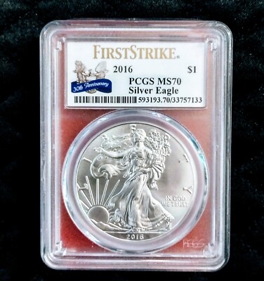 PCGS 2016 MS70 American Silver Eagle 30th Anniversary First Strike ...