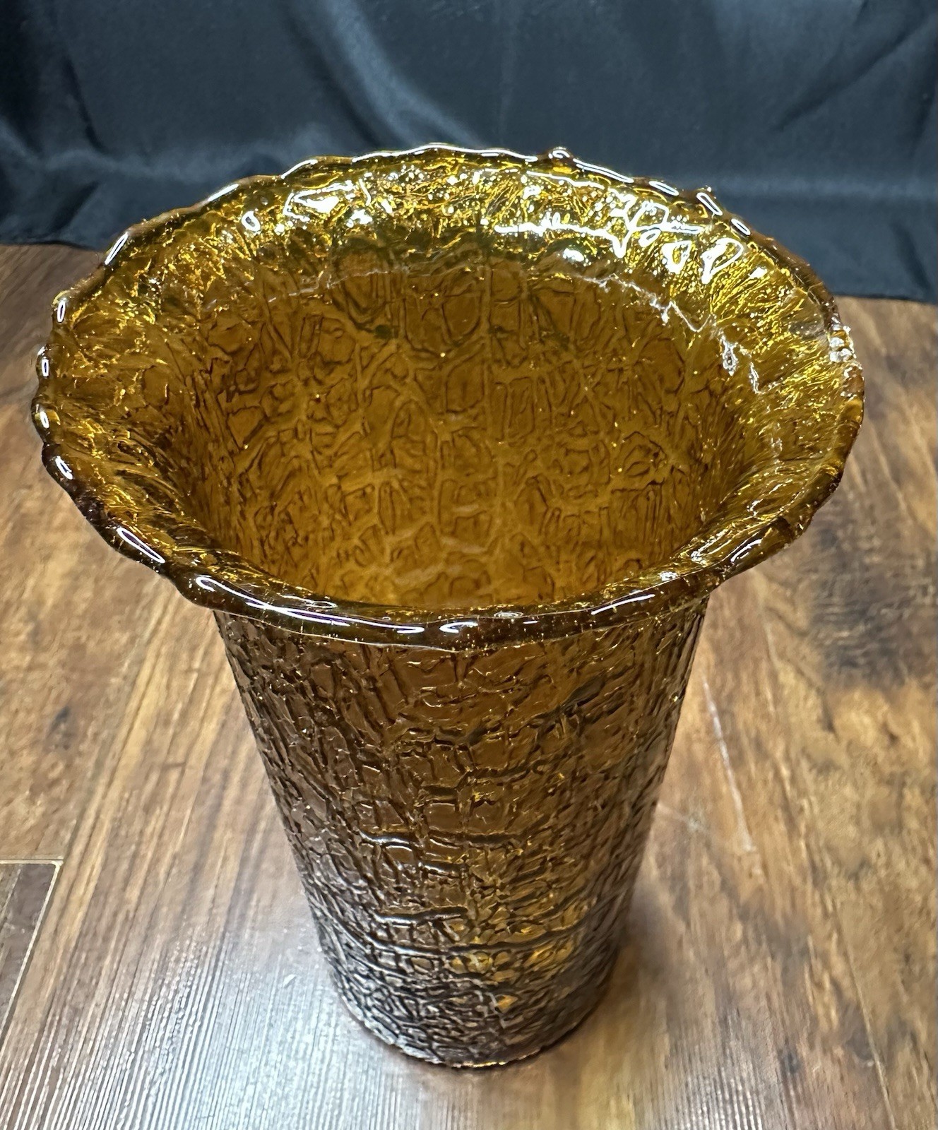 Vintage Amber Glass Lamp Shade MCM Crackle Tree Bark Mid Century Hand ...