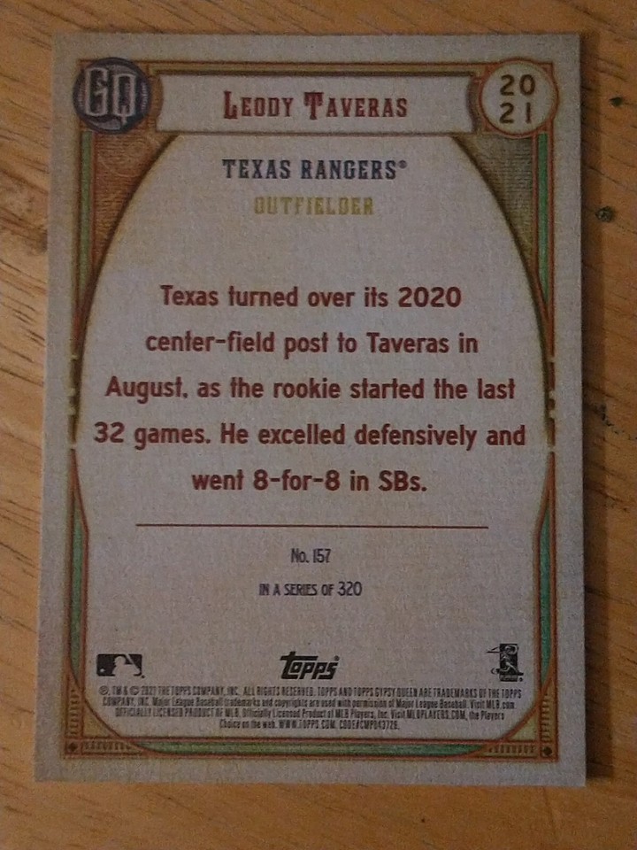 2021 Topps Gypsy Queen #157 LEODY TAVERAS Texas Rangers ROOKIE CARD RC ...