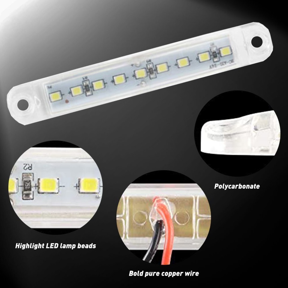 10PCS White LED Side Marker Indicator Light Strip Truck Trailer ...