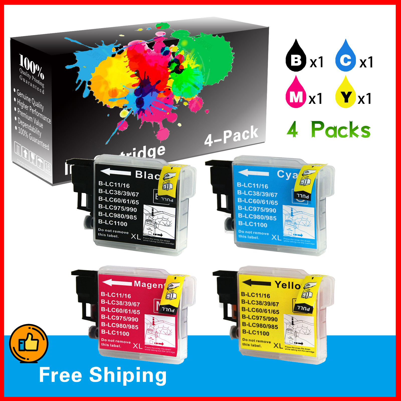 (4 Pack,BCMY) LC-61 LC61 Ink Cartridge LC61CL for DCP-165C MFC-490CW ...