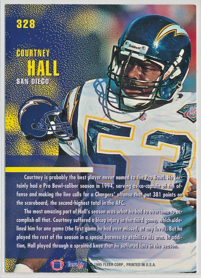 1995 Fleer Football - Courtney Hall - San Diego Chargers - Base - #328 ...