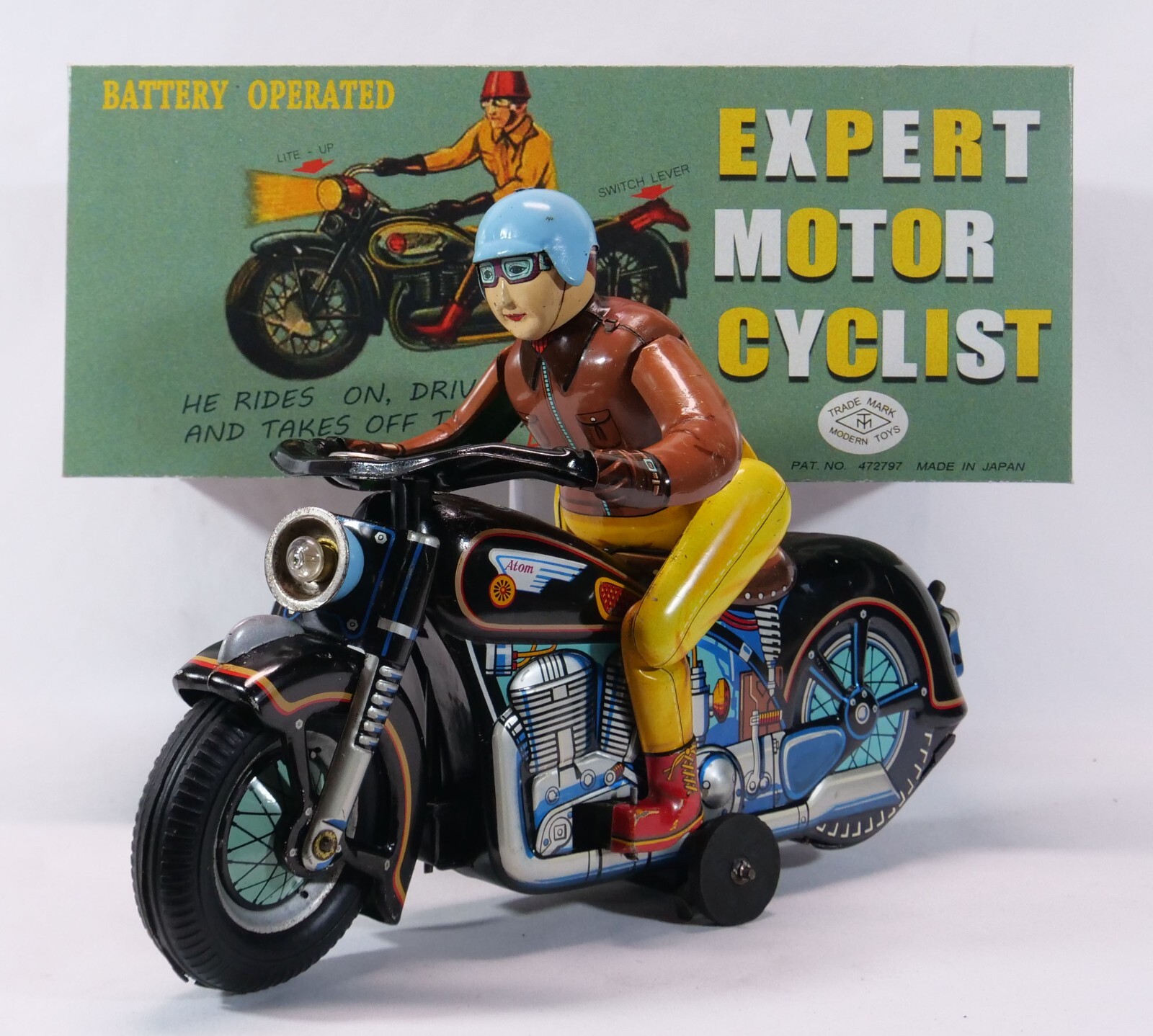 1950's Masudaya (MT) EXPERT ATOM TRICK MOTOR CYCLIST with OG fake box ...