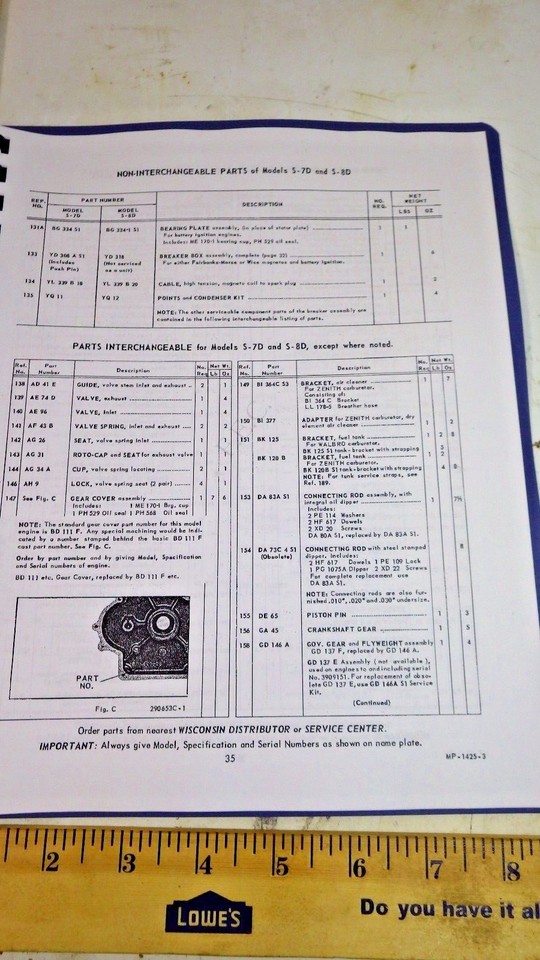 WISCONSIN ENGINE S7D S8D parts manual | eBay