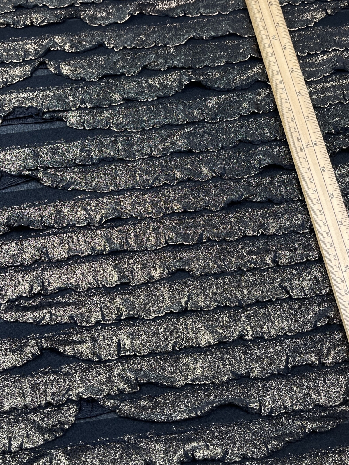 Minerva RaRa Ruffle Textured Stretch Knit Fabric Black & Gold - per ...